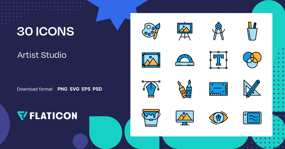 Artist Studio Icon Pack | Color lineal-color | 30 .SVG Icons