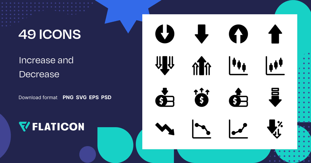 Increase and Decrease Icon Pack | Black fill | 49 .SVG Icons