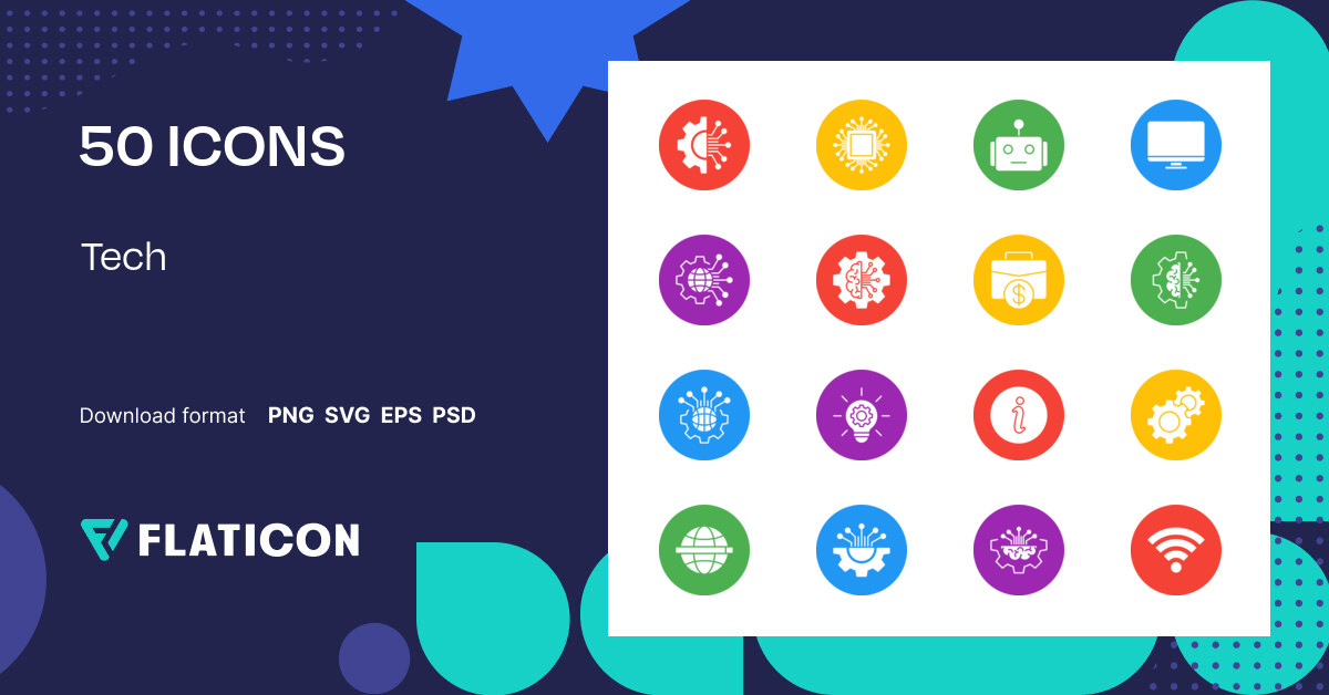 Tech Icon Pack | Color fill | 50 .SVG Icons