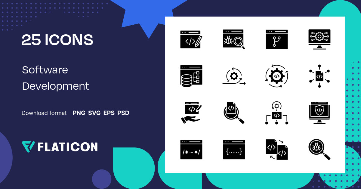 Software Development Icon Pack | Black fill | 25 .SVG Icons