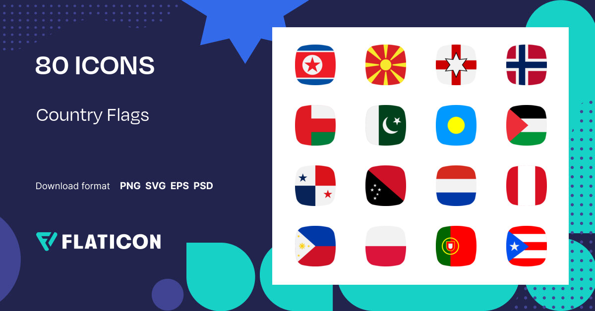 Country Flags Icon Pack | Color fill | 80 .SVG Icons