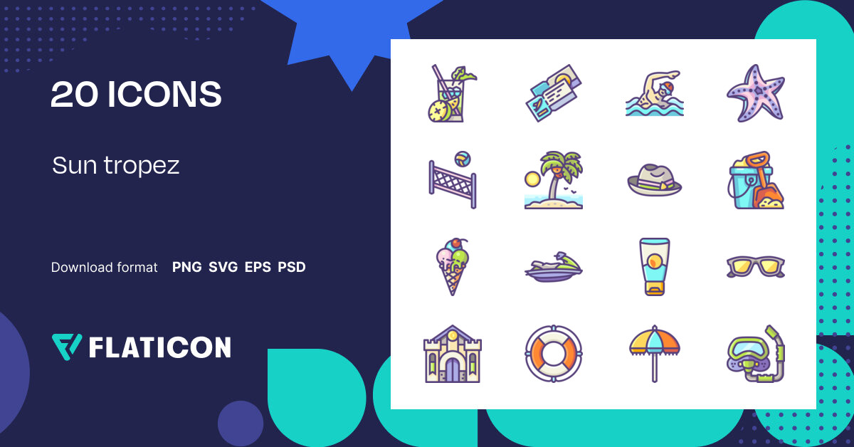 Sun tropez Icon Pack | Color lineal-color | 20 .SVG Icons
