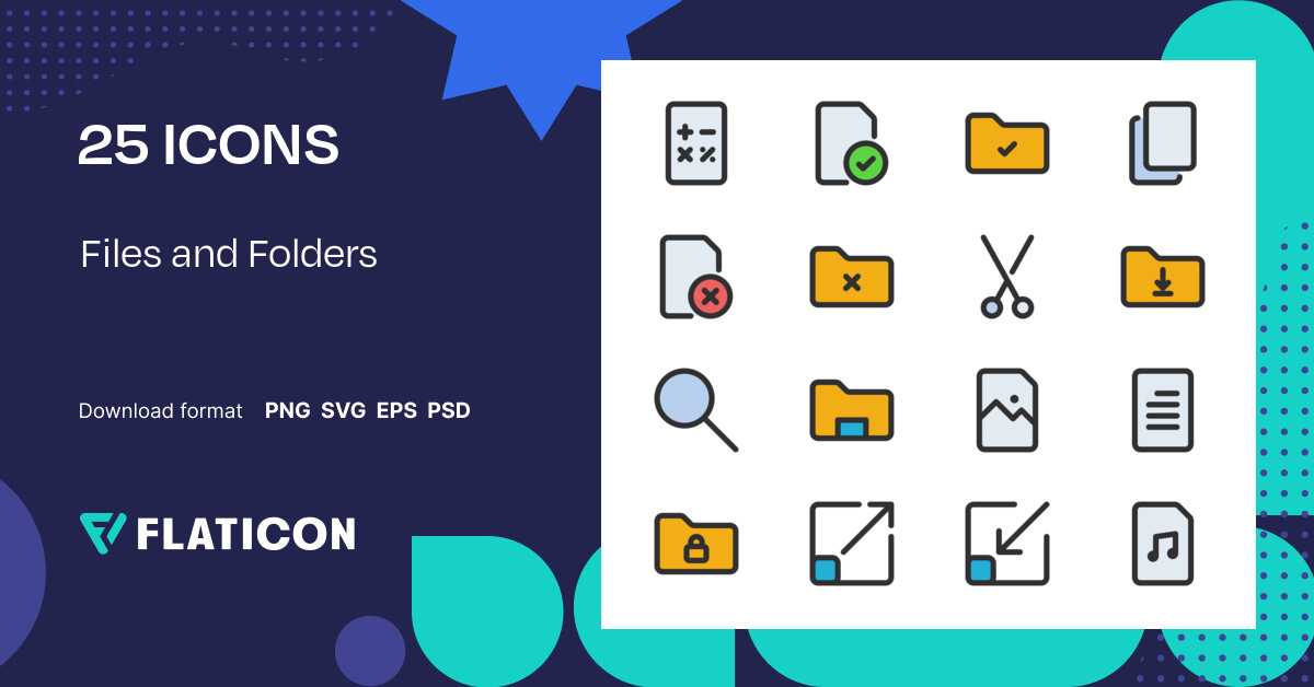 Files and Folders Icon Pack | Color lineal-color | 25 .SVG Icons