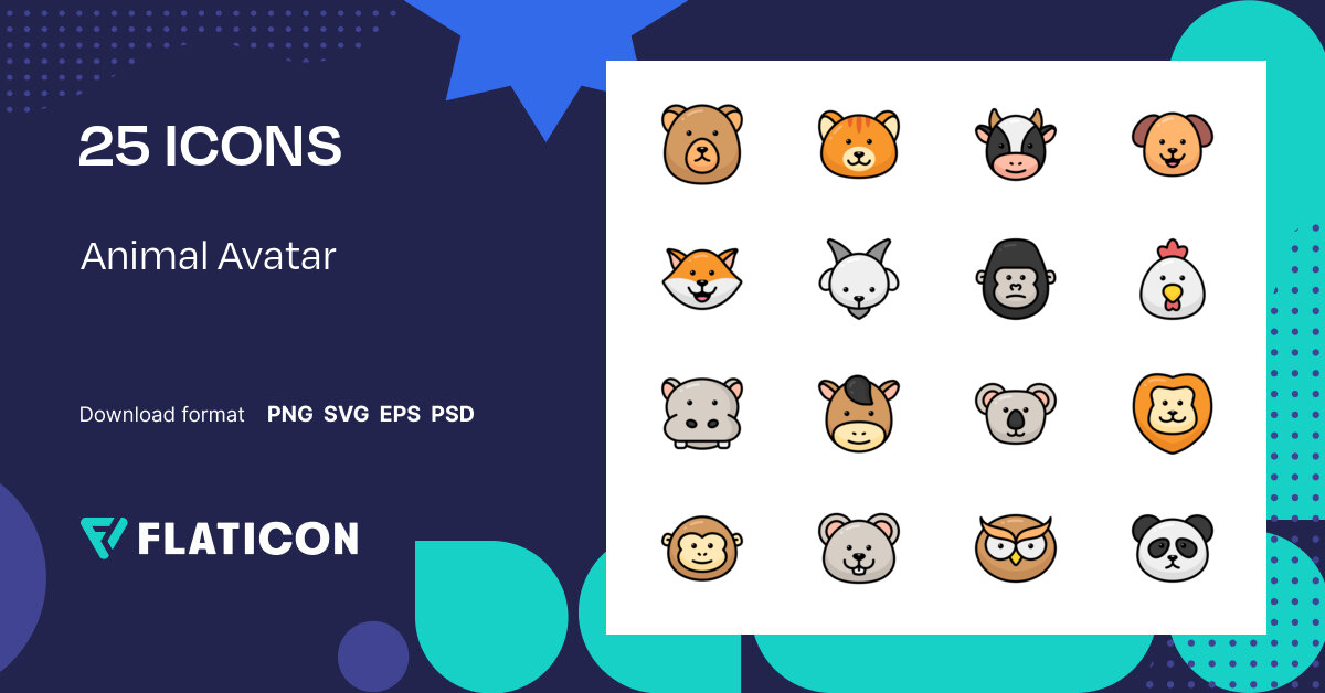 Animal Avatar Icon Pack | Color lineal-color | 25 .SVG Icons