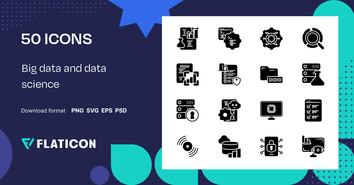 Big data and data science Icon Pack | Black fill | 50 .SVG Icons