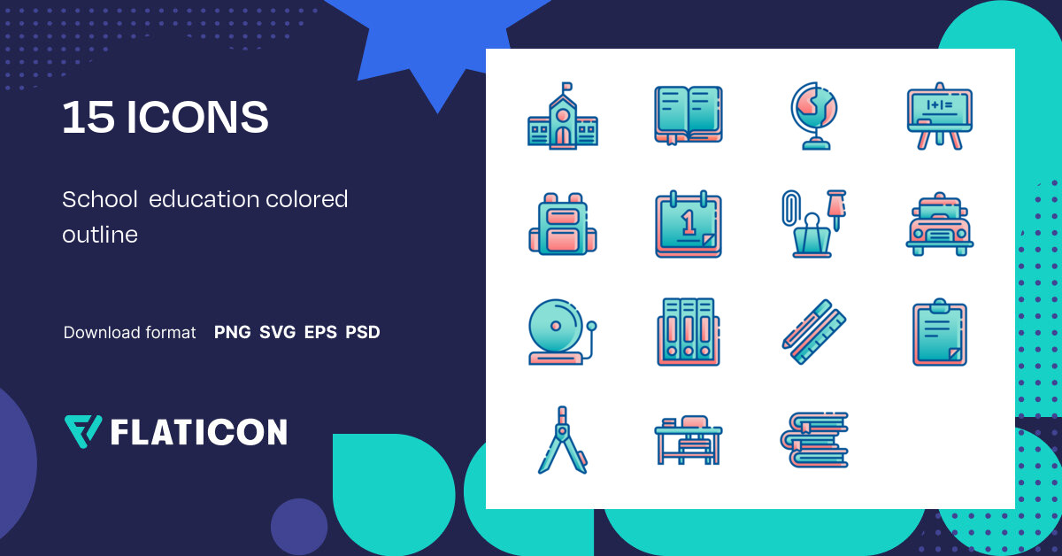 School education colored outline Icon Pack | Color lineal-color | 15 ...