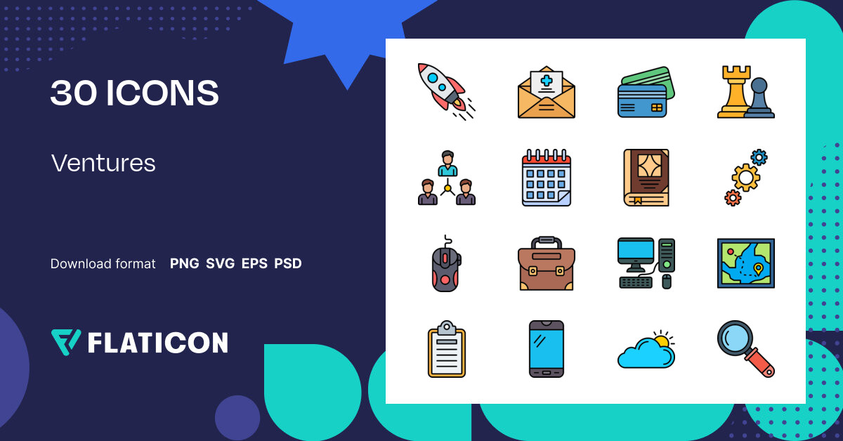 Pack de iconos Ventures | Color lineal-color | 30 Iconos .SVG
