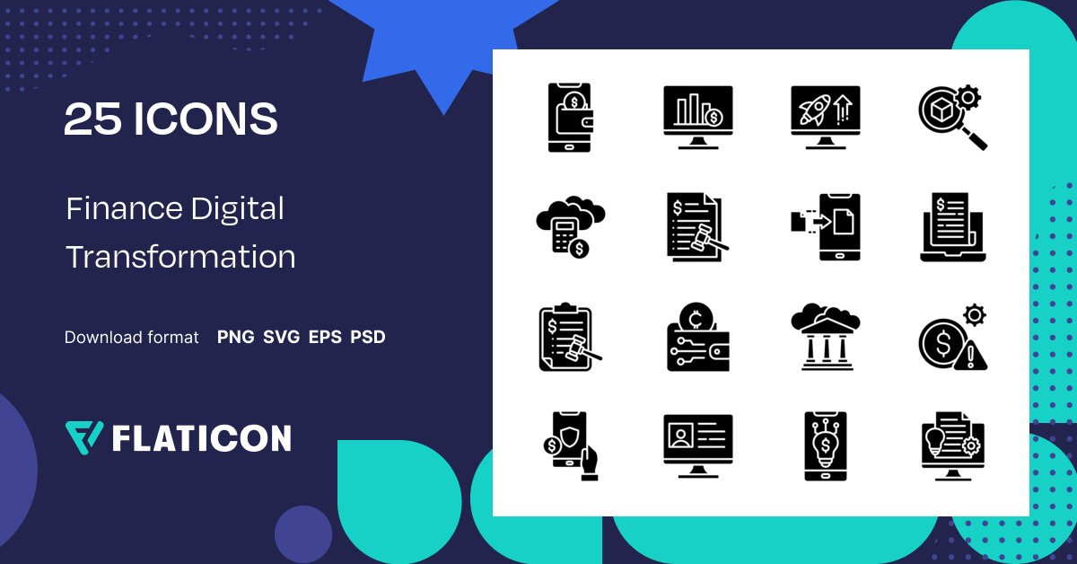 Finance Digital Transformation Icon Pack | Black fill | 25 .SVG Icons
