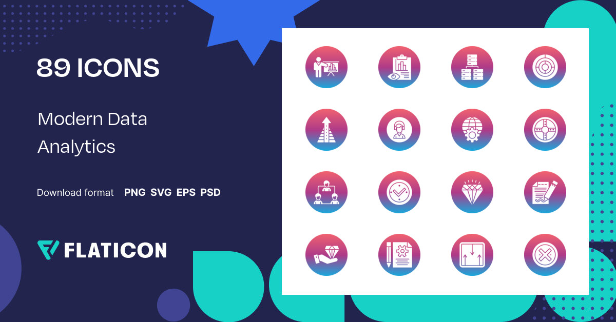 Modern Data Analytics Icon Pack | Gradient fill | 89 .SVG Icons