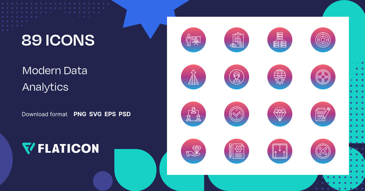 Modern Data Analytics Icon Pack | Gradient fill | 89 .SVG Icons