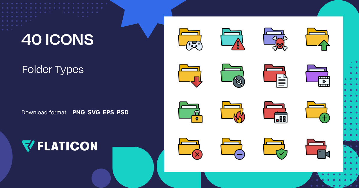 Folder Types Icon Pack | Color lineal-color | 40 .SVG Icons