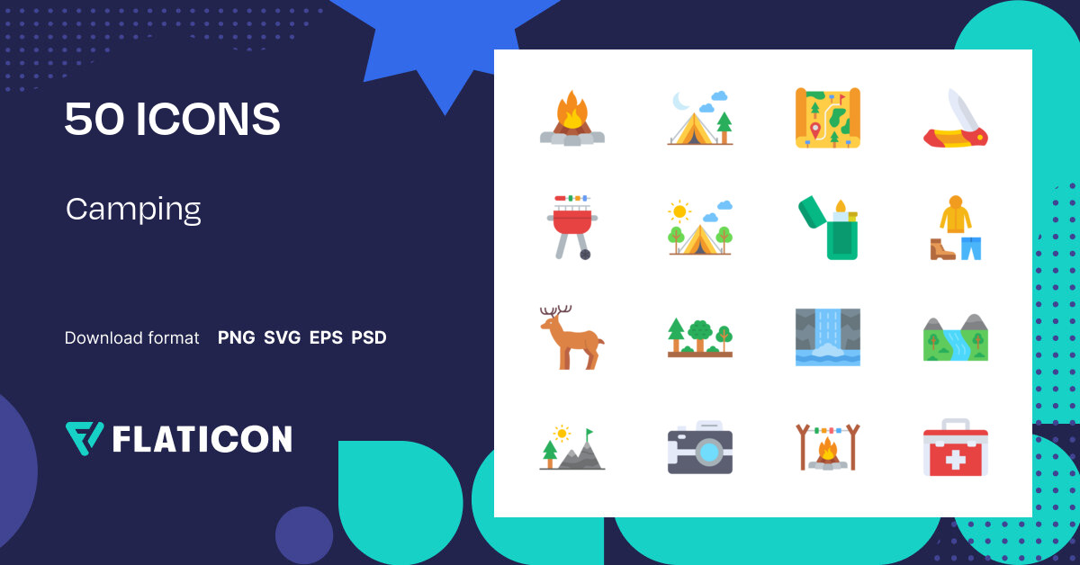 Camping Icon Pack | Color fill | 50 .SVG Icons
