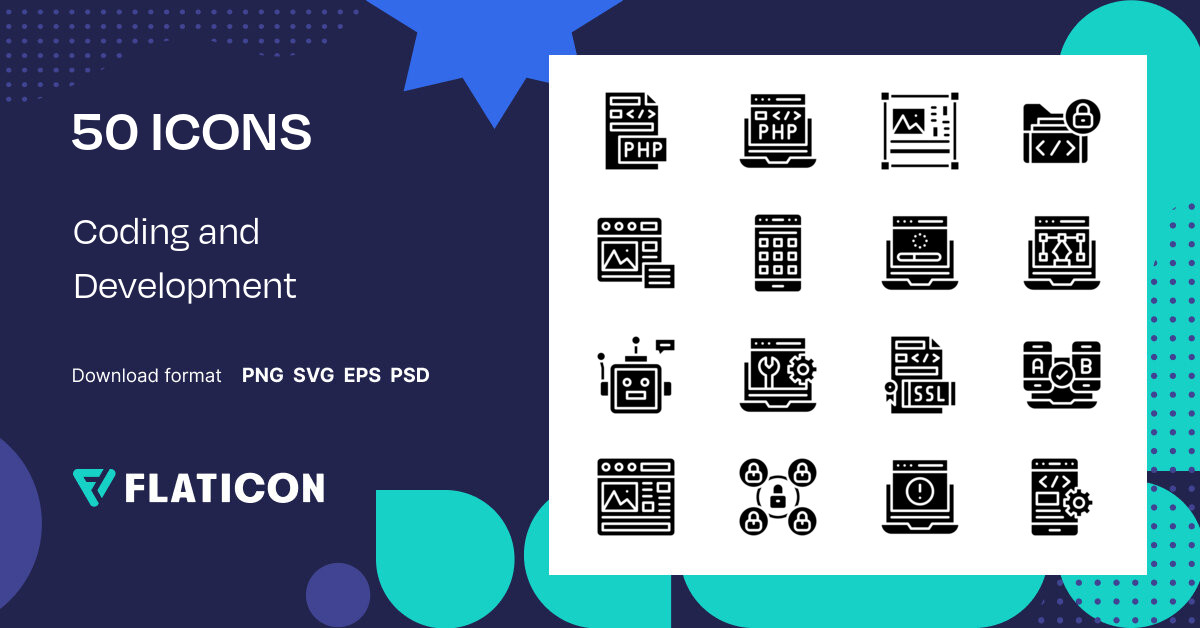 Coding and Development Icon Pack | Black fill | 50 .SVG Icons