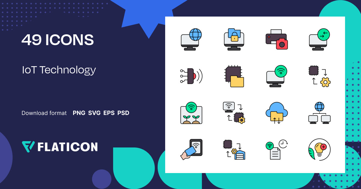 IoT Technology Icon Pack | Color lineal-color | 50 .SVG Icons