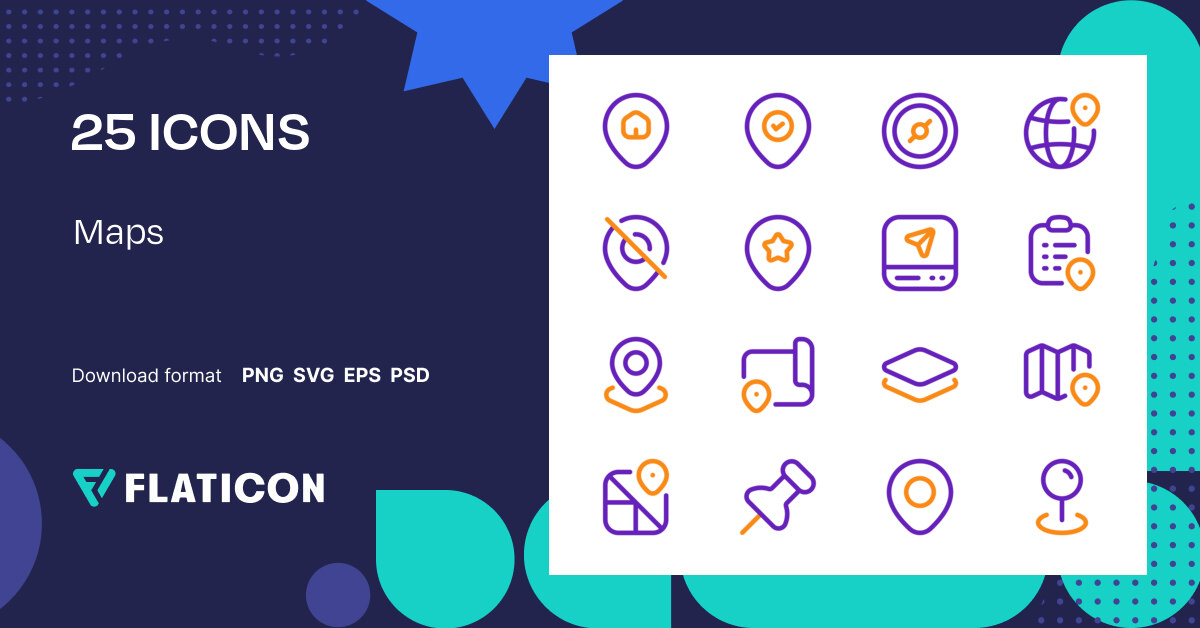 Maps Icon Pack | Color outline | 25 .SVG Icons