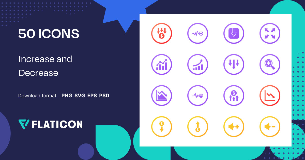 Increase and Decrease Icon Pack | Gradient fill | 50 .SVG Icons