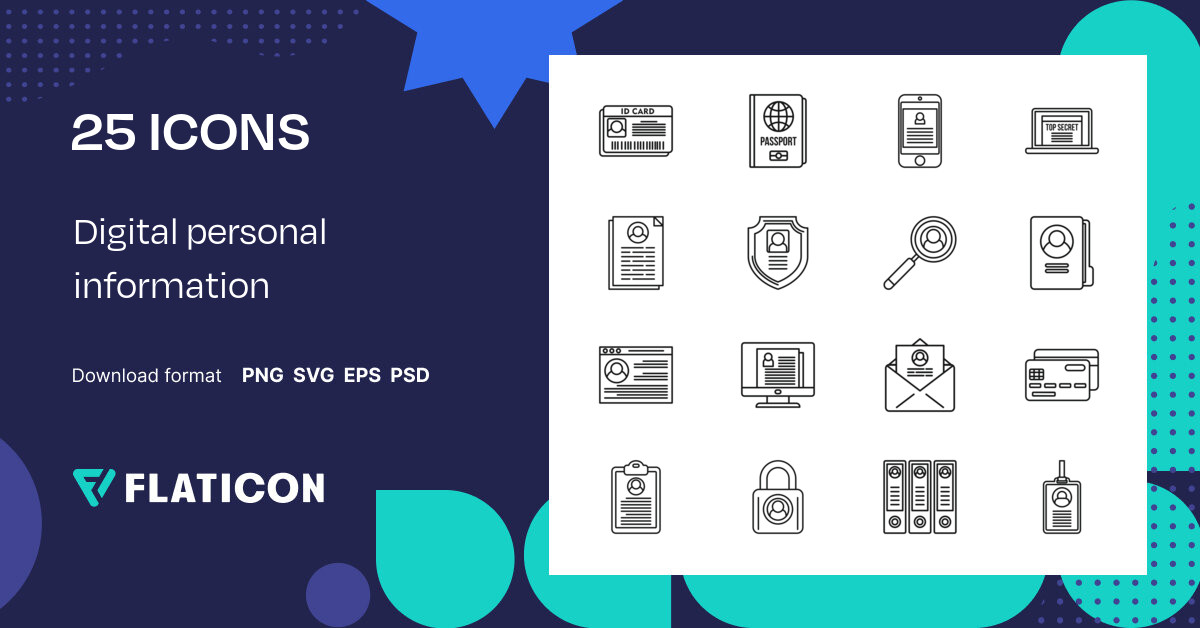 Digital personal information Icon Pack | Outline | 25 .SVG Icons