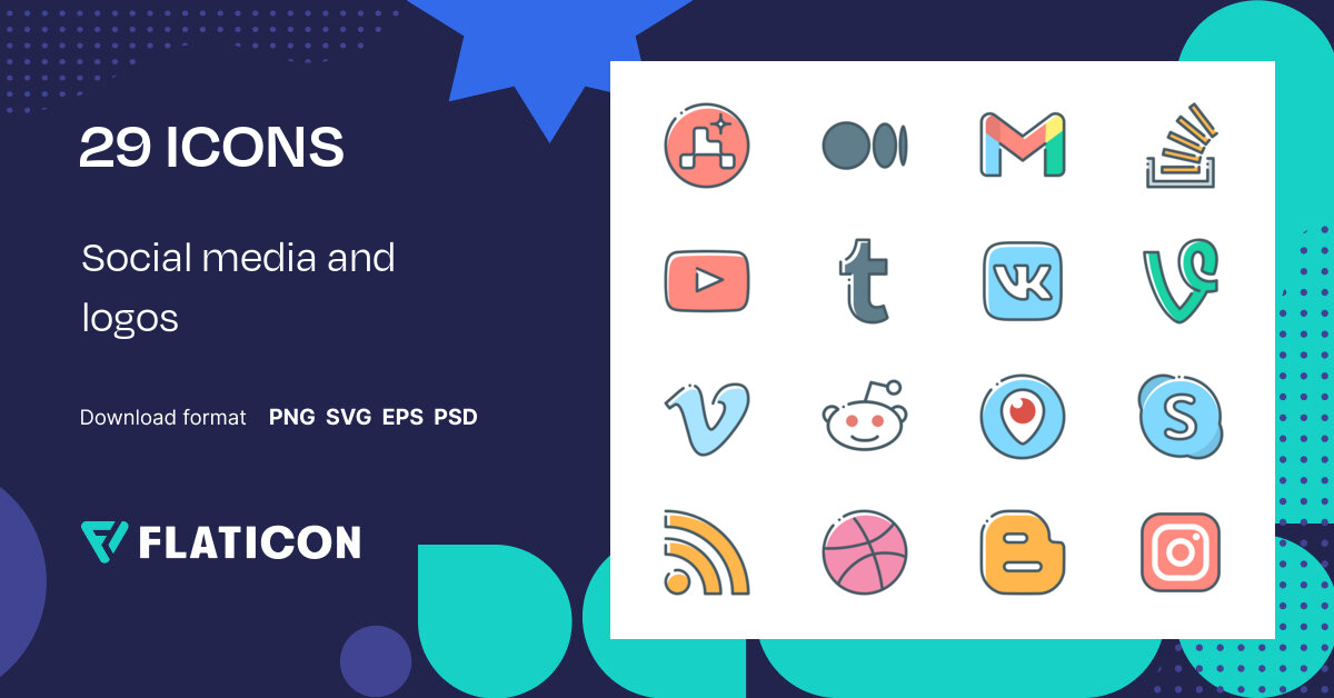 Social media and logos Icon Pack | Color lineal-color | 39 .SVG Icons