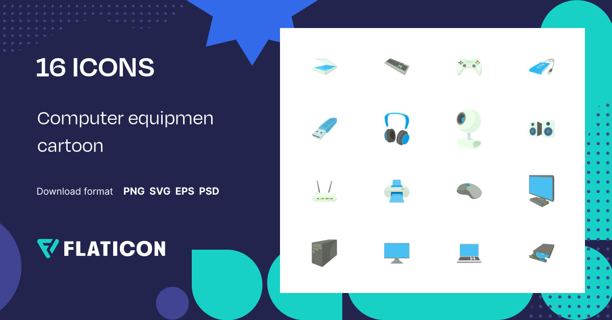 Computer equipmen cartoon Icon Pack | 16 .SVG Icons