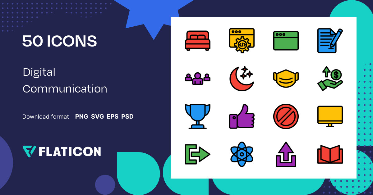 Digital Communication Icon Pack | Color lineal-color | 50 .SVG Icons