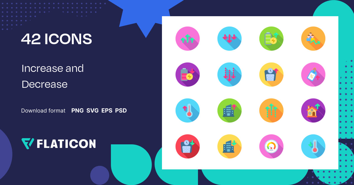 Increase and Decrease Icon Pack | Color fill | 42 .SVG Icons