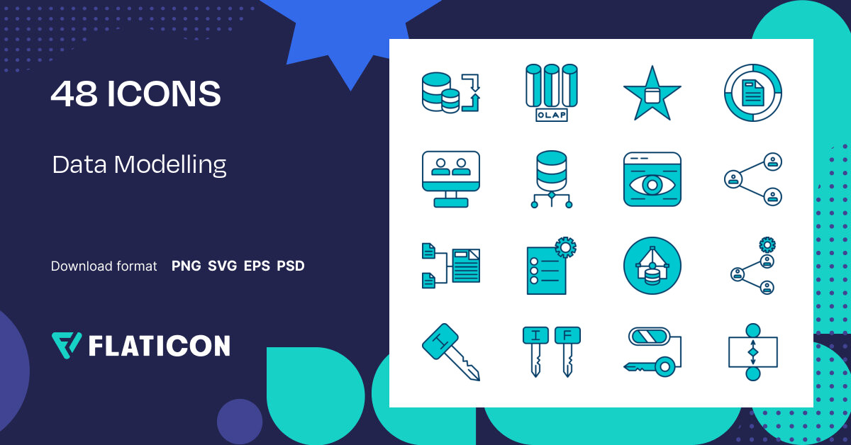 Data Modelling Icon Pack | Color lineal-color | 48 .SVG Icons