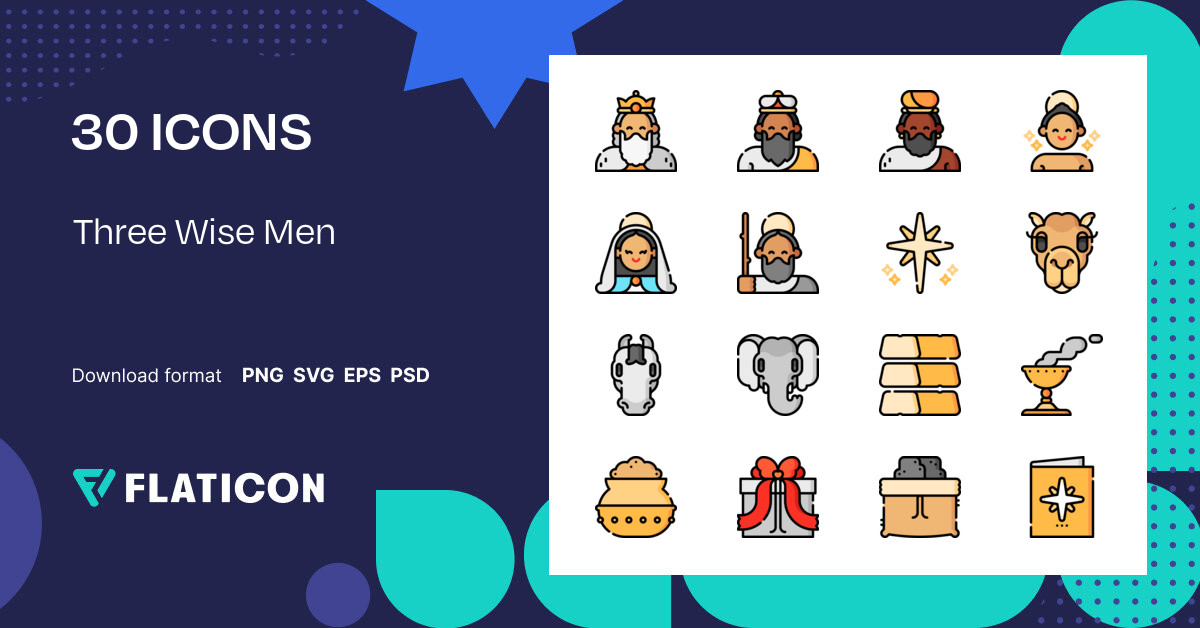 Three Wise Men Icon Pack | Lineal color | 30 .SVG Icons