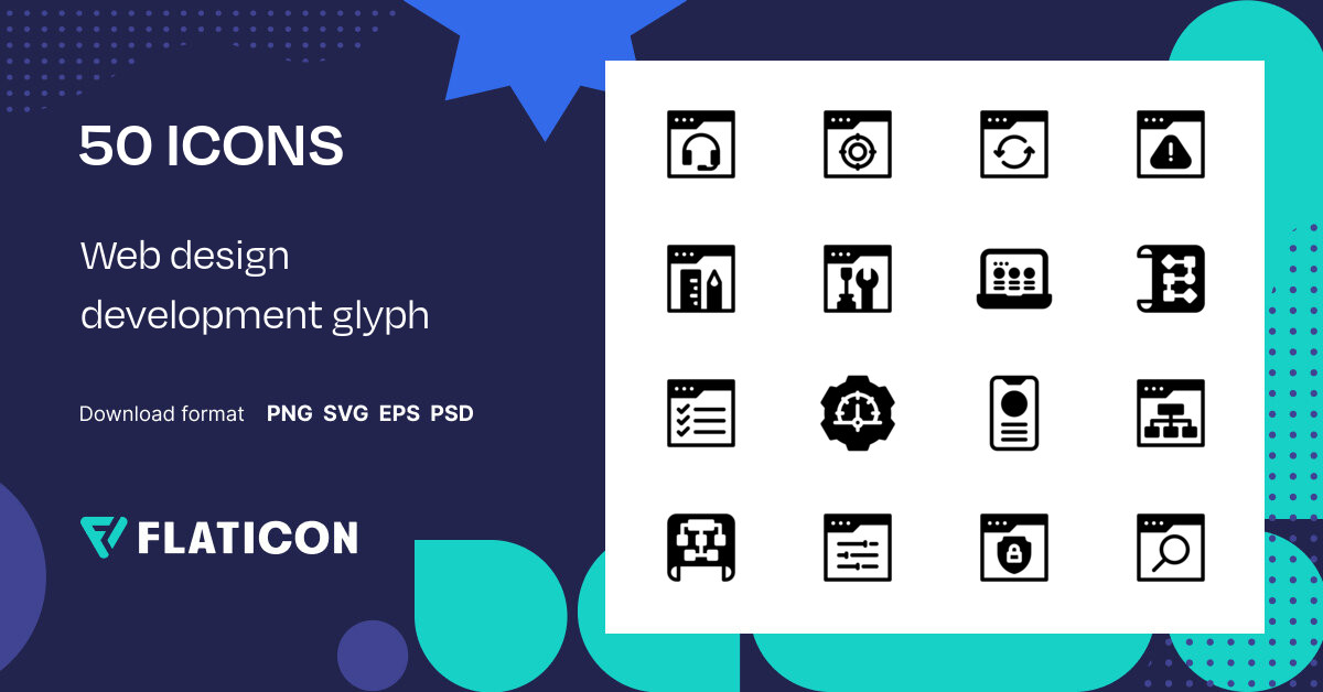Web design development glyph Icon Pack | 50 .SVG Icons
