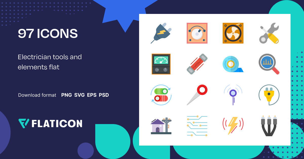 Electrician Tools And Elements Flat Icon Pack 97 Svg Icons