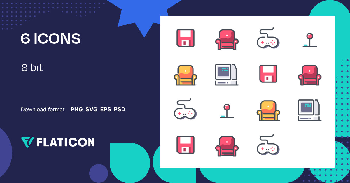 8 bit Icon Pack | Color lineal-color | 10 .SVG Icons