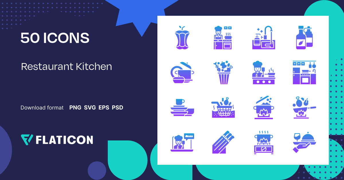 Restaurant Kitchen Icon Pack | Gradient fill | 50 .SVG Icons