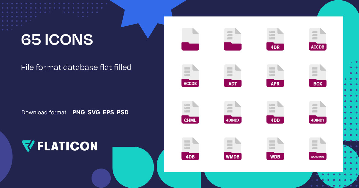 File format database flat filled Icon Pack | 65 .SVG Icons