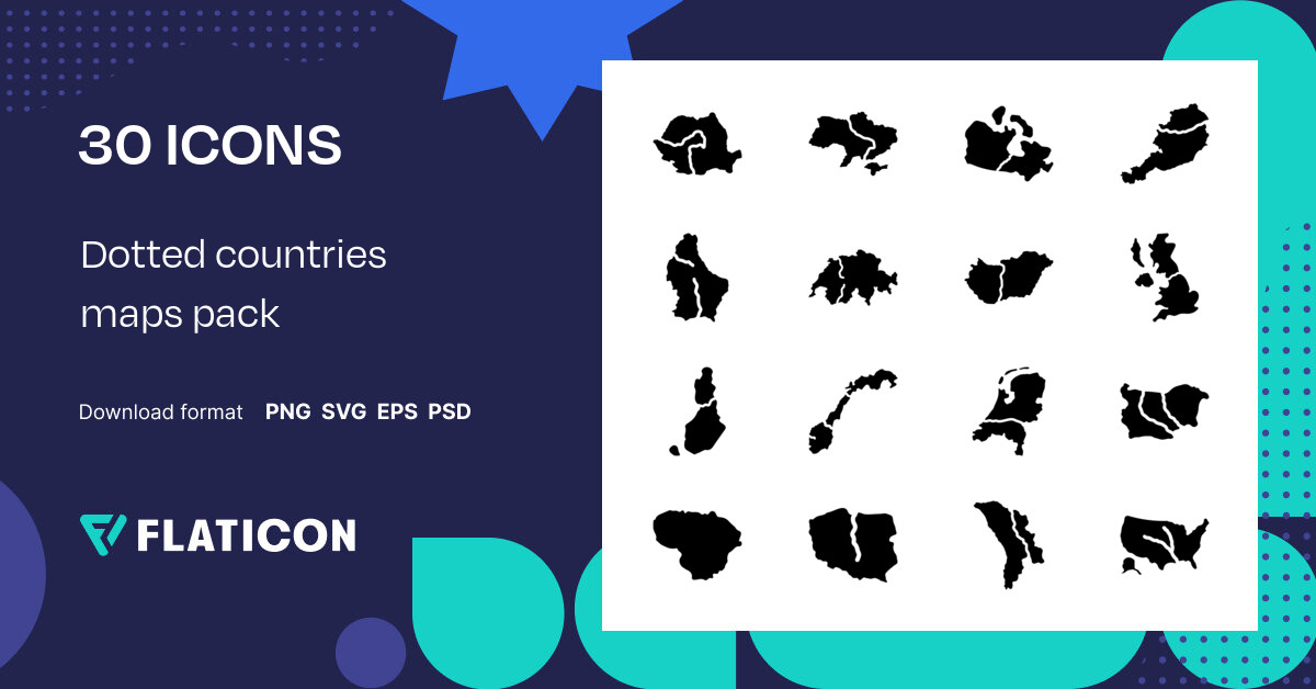 Dotted countries maps pack Icon Pack | 30 .SVG Icons