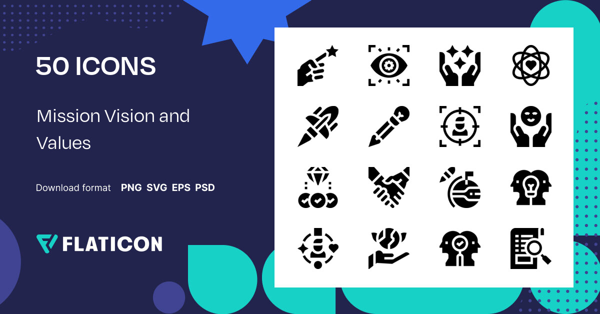 Mission Vision and Values Icon Pack | Filled | 50 .SVG Icons