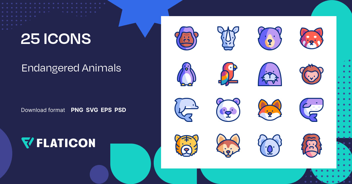 Endangered Animals Icon Pack | Lineal Color | 25 .SVG Icons