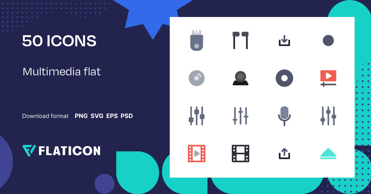 Multimedia flat Icon Pack | 50 .SVG Icons