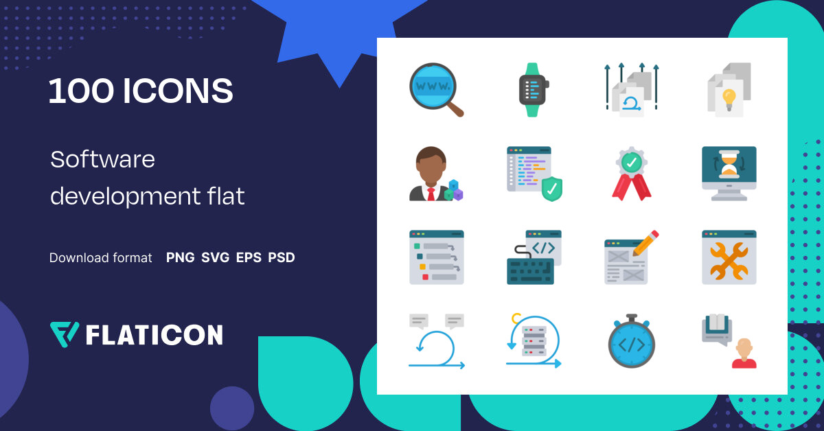 Software development flat Icon Pack | 100 .SVG Icons