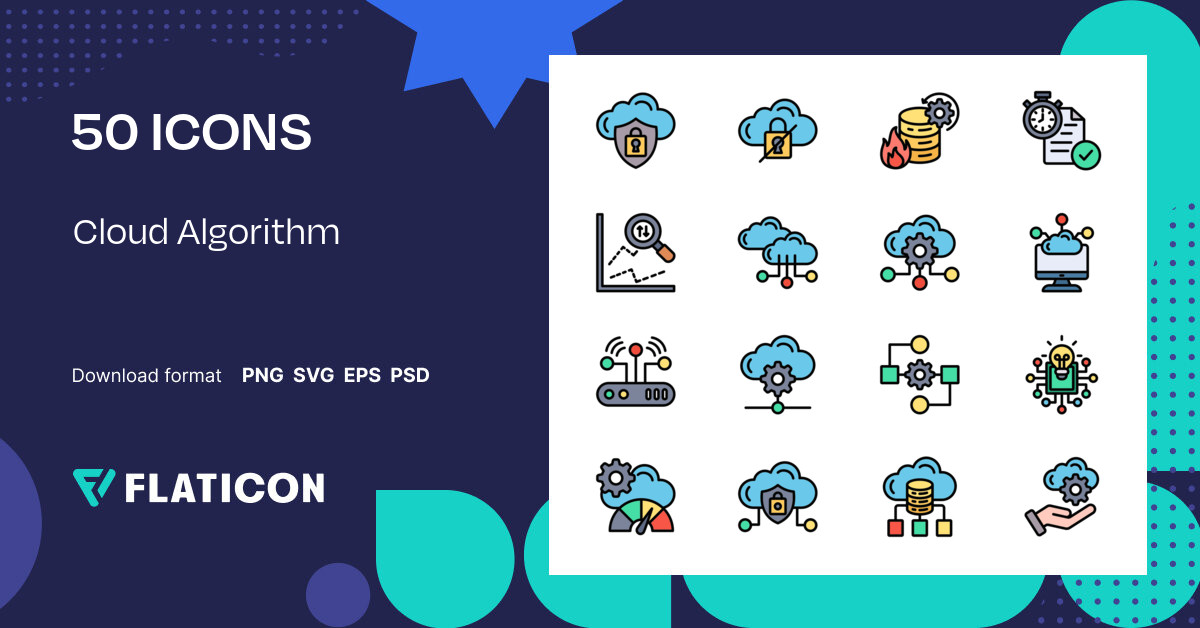 Cloud Algorithm Icon Pack | Color lineal-color | 50 .SVG Icons