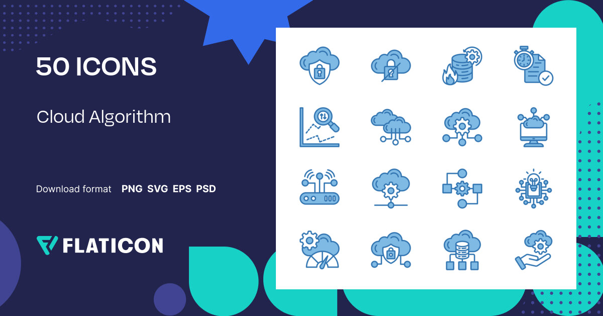 Cloud Algorithm Icon Pack | Color lineal-color | 50 .SVG Icons