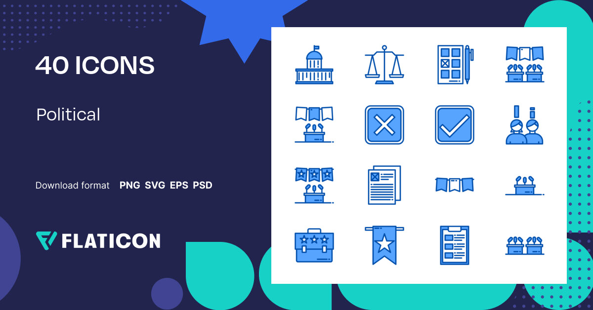Political Icon Pack | Blue | 40 .SVG Icons