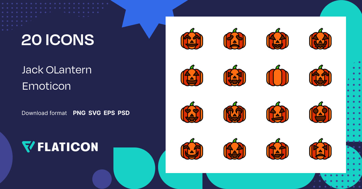 Jack OLantern Emoticon Icon Pack | Lineal color | 20 .SVG Icons