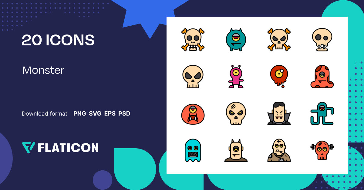 Monster Icon Pack | Lineal Color | 20 .SVG Icons