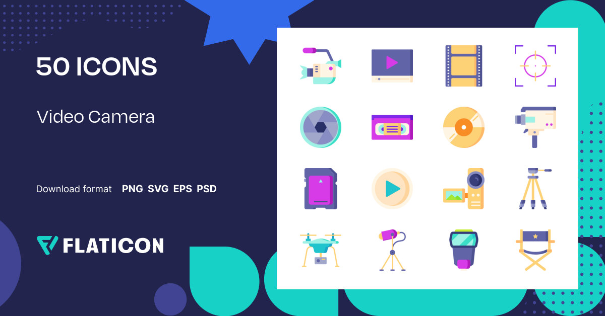Video Camera Icon Pack | Flat | 50 .SVG Icons