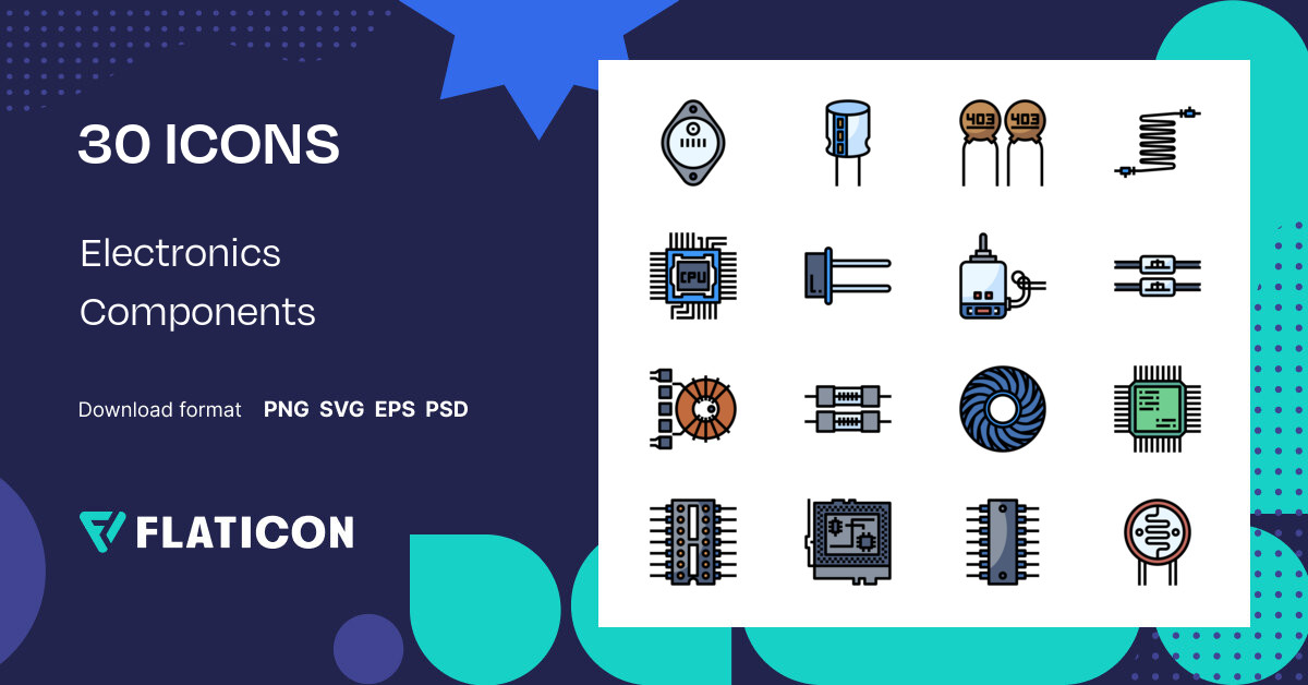 Electronics Components Icon Pack | Lineal Color | 30 .SVG Icons