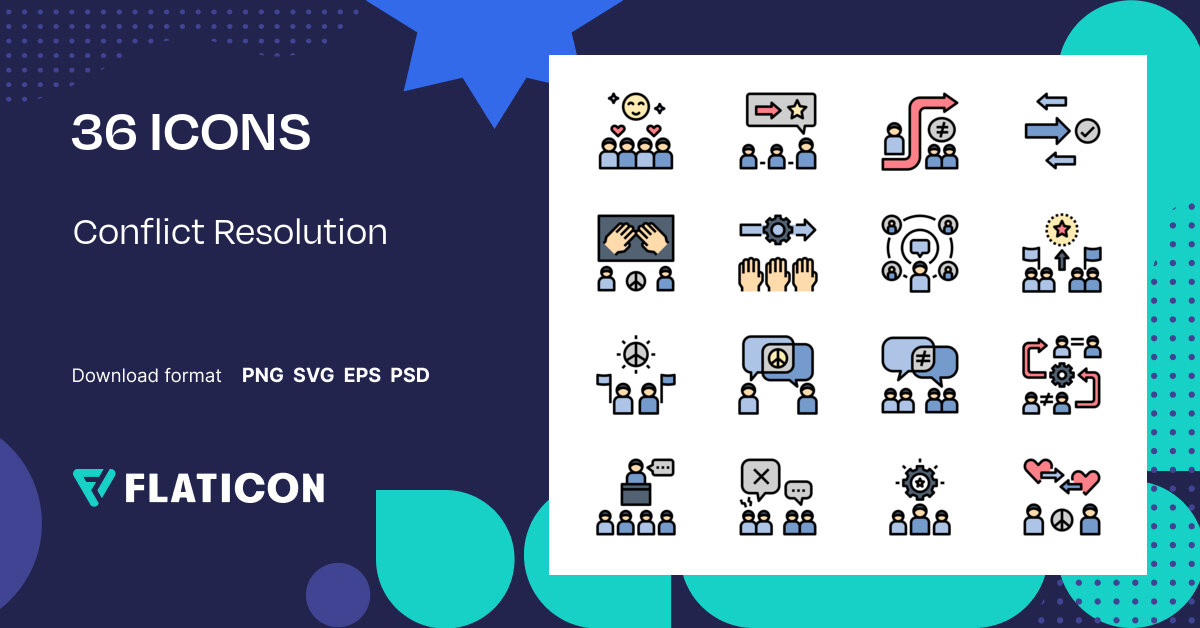 Conflict Resolution Icon Pack | Lineal color | 36 .SVG Icons