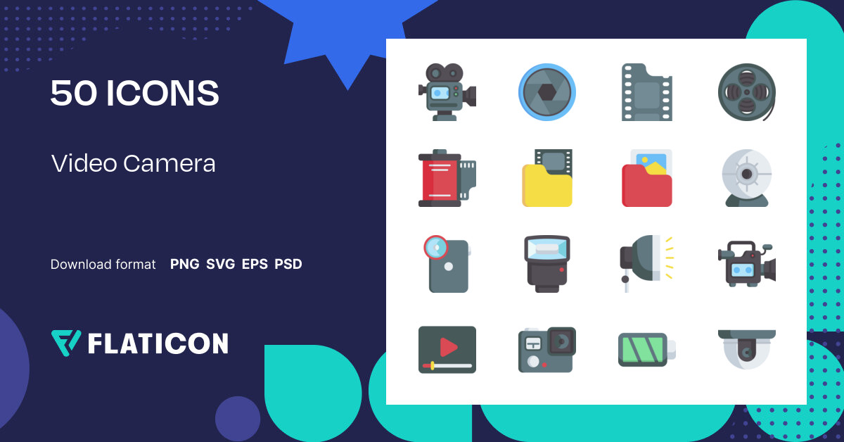 Video Camera Icon Pack | Flat | 50 .SVG Icons
