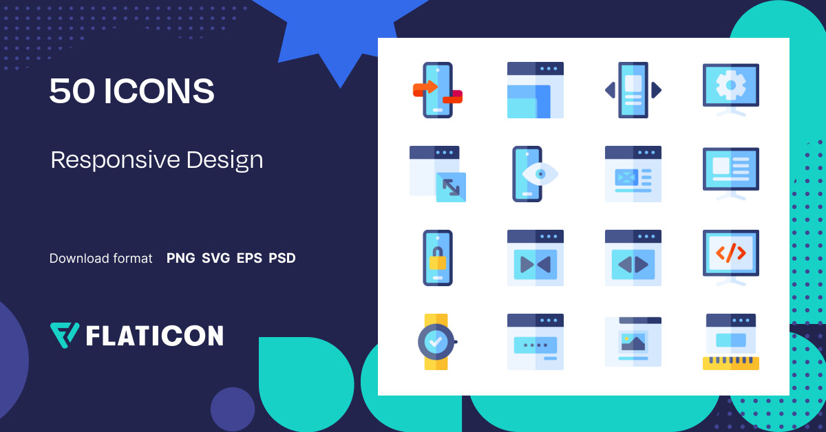 Responsive Design Icon Pack | Flat | 50 .SVG Icons