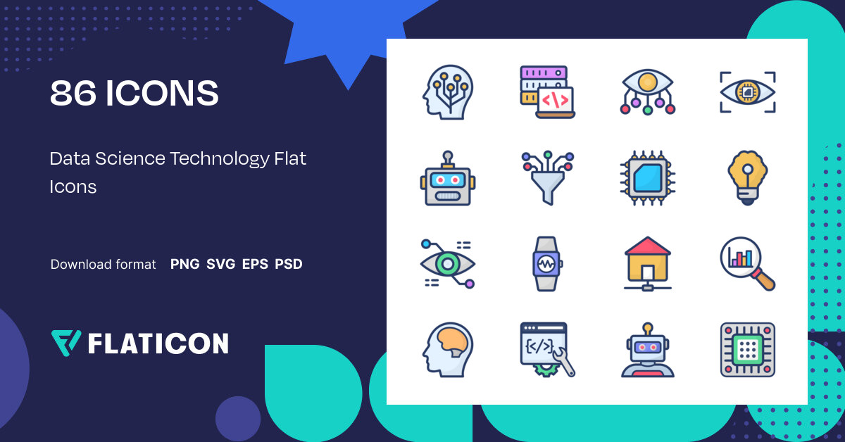 Data Science Technology Flat Icons Icon Pack | Outline Color | 86 .SVG ...