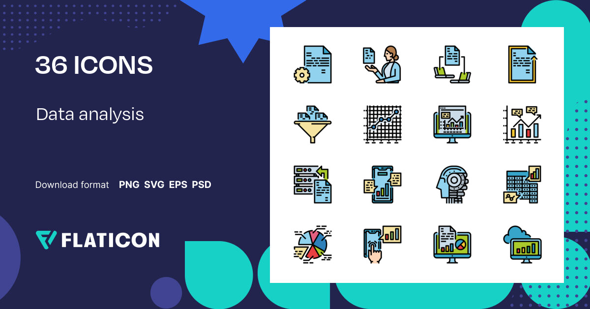 Data analysis Icon Pack | Lineal Color | 36 .SVG Icons