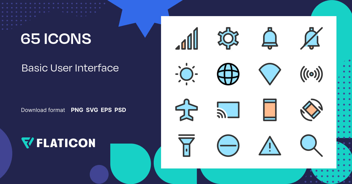 Basic User Interface Icon Pack | Outline Color | 65 .SVG Icons